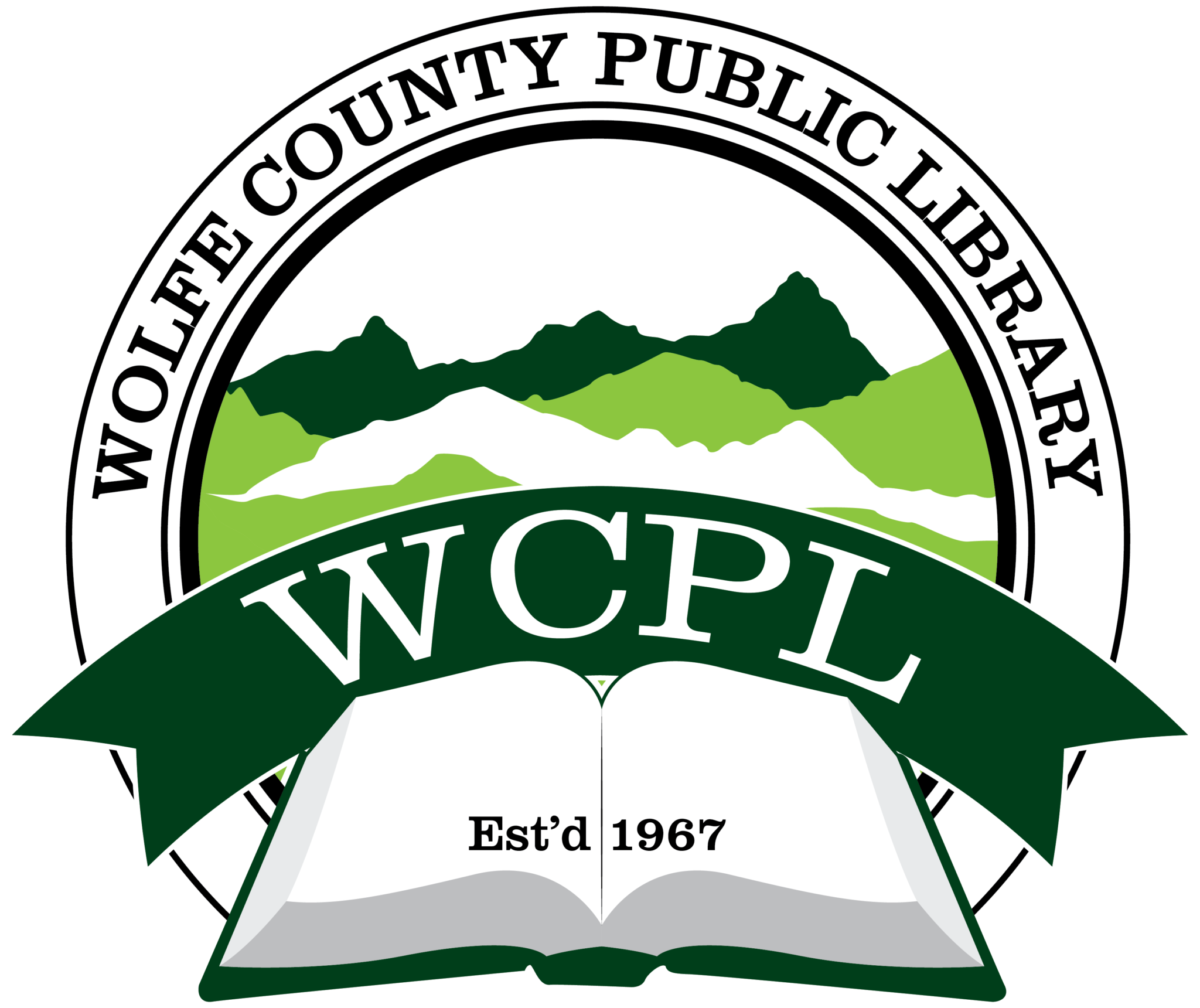 Library logo design for Wolfe County Public Library in Campton, KY